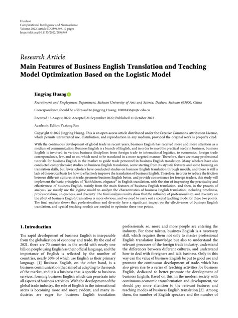 Pdf Main Features Of Business English Translation And Teaching Model Optimization Based On The