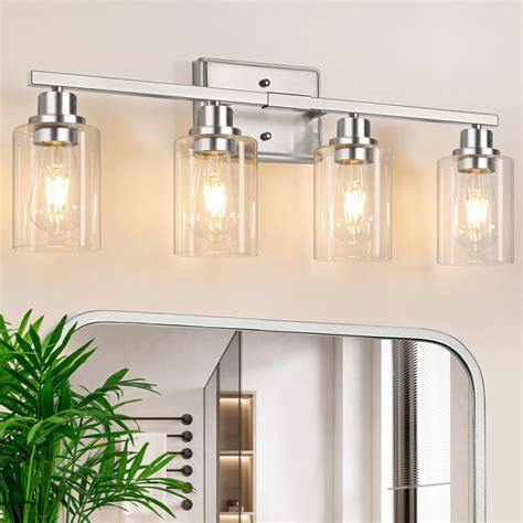 Unicozin Modern Bathroom Light Fixtures 4 Light Vanity Lights Over Mirror Brushed Nickel Wall