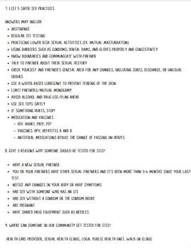 Sexually Transmitted Infections STIs And Safer Sex Worksheet TPT