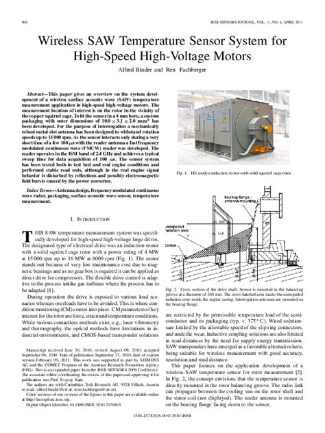 Pdf Wireless Saw Temperature Sensor System For High Speed High Voltage Motors