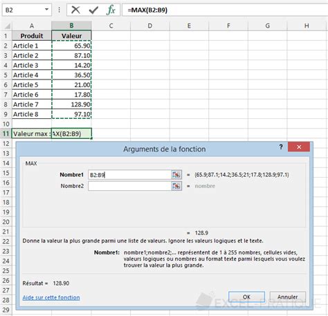 Fonction Excel Max