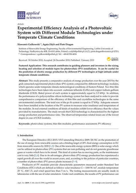 Pdf Experimental Efficiency Analysis Of A Photovoltaic System With