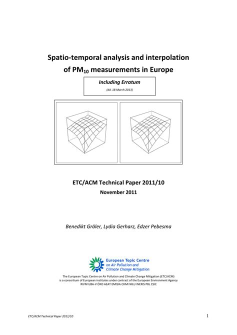 PDF Spatio Temporal Analysis And Interpolation Of PM 10 Measurements In Europe