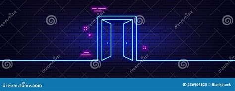 Open Door Line Icon Entrance Doorway Sign Neon Light Glow Effect Vector Stock Vector