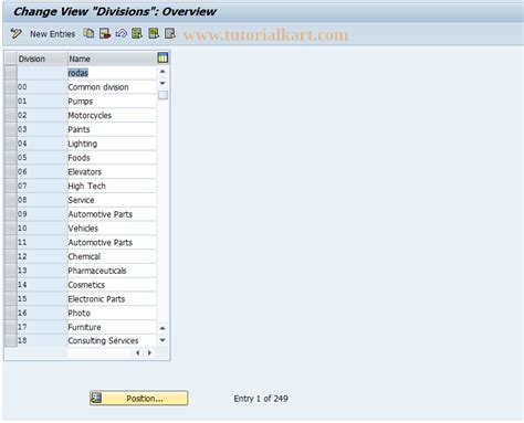 OVXB SAP Tcode Divisions