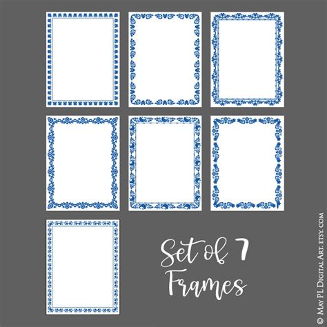 Blue Scandinavian Page Borders Folk Art Clipart Foliage Floral