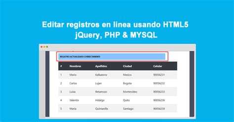 Editar Registros En Línea Usando Html5 Jquery Php And Mysql Baulphp