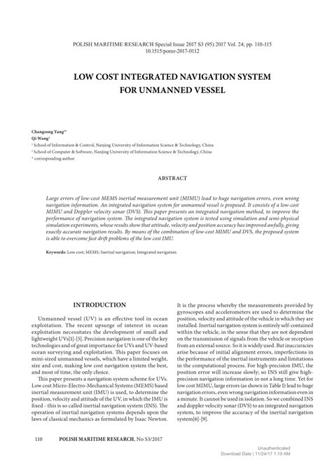 Pdf Low Cost Integrated Navigation System For Unmanned Vessel