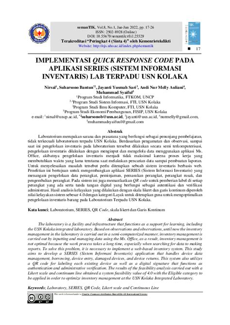 Pdf Implementasi Quick Response Code Pada Aplikasi Series Sistem Informasi Inventaris Lab