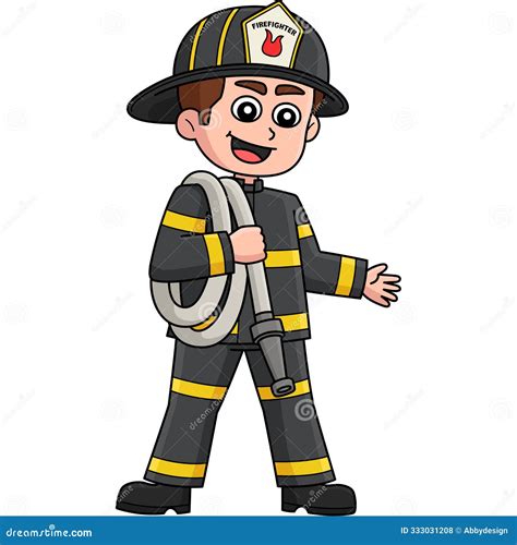 Firefighter Carrying A Fire Hose Cartoon Clipart Vector Illustration 309782726