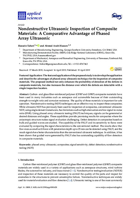 Pdf Nondestructive Ultrasonic Inspection Of Composite Materials A