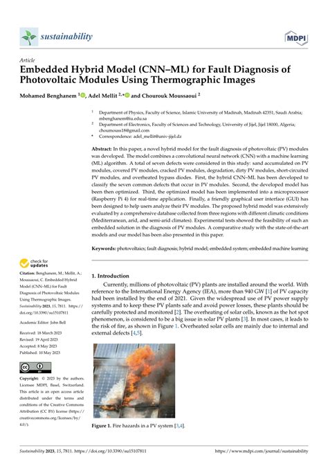 Pdf Embedded Hybrid Model Cnn Ml For Fault Diagnosis Of Photovoltaic Modules Using