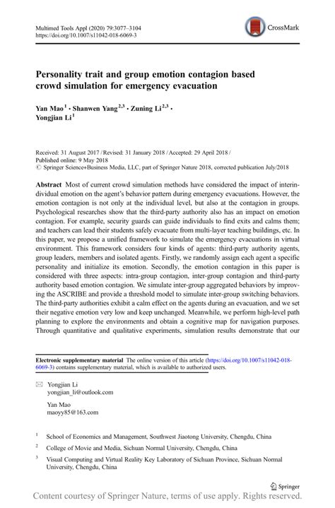 Personality Trait And Group Emotion Contagion Based Crowd Simulation