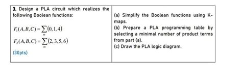solved 3 design a pla circuit which realizes the following