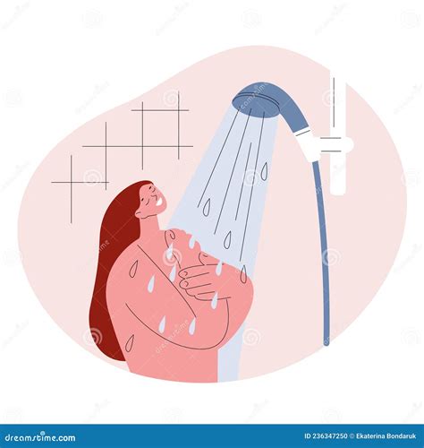 Woman Taking A Showervector Illustration In Flat Style Stock Vector