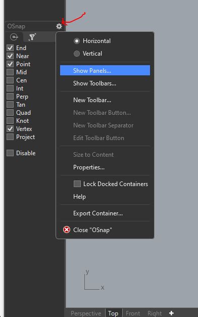 R Bug Show OSnap Panel Rhino For Windows McNeel Forum