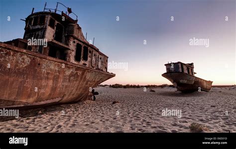 Stranded Ships At The Port Of Moʻynoq Or Muinak Aral Sea