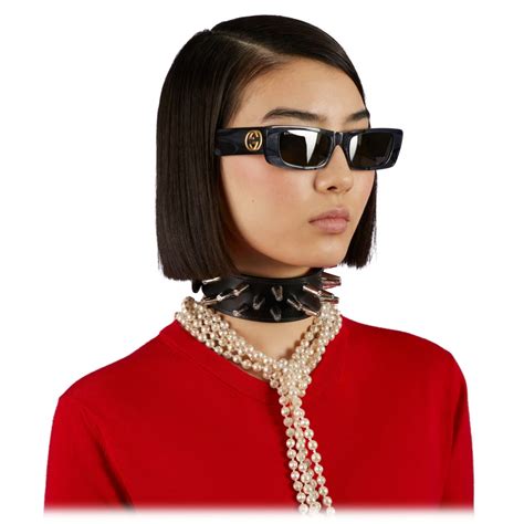 Gucci Rectangular Frame Sunglasses Black Grey Gucci Eyewear Avvenice