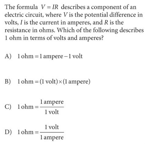 Solved The Formula V Ir Describes A Component Of An Electric Circuit Where V Is The Potential