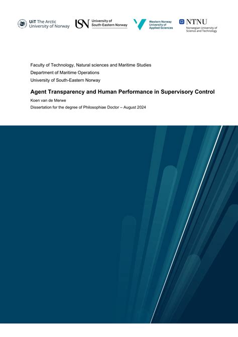 Pdf Agent Transparency And Human Performance In Supervisory Control