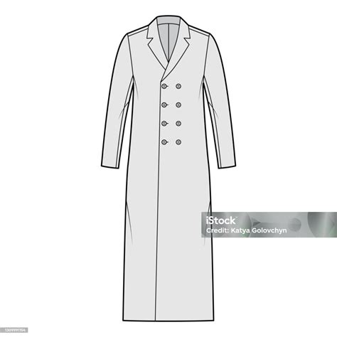 미디 길이 긴 소매 노치 칼라 오버사이즈 더블 브레스트가 있는 클래식 코트 테크니컬 패션 일러스트 0명에 대한 스톡 벡터 아트 및 기타 이미지 Istock