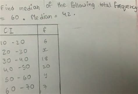Find Median Of The Following Total Frequency 60 Median 42 Begin Ta