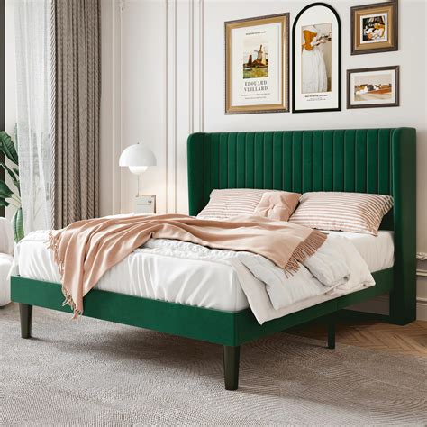 Sha Cerlin Queen Size Velvet Bed Frame With Vertical