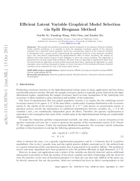 Pdf Efficient Latent Variable Graphical Model Selection Via Split