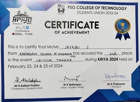 jayasri s on linkedin secured runner up in the event critical thinker