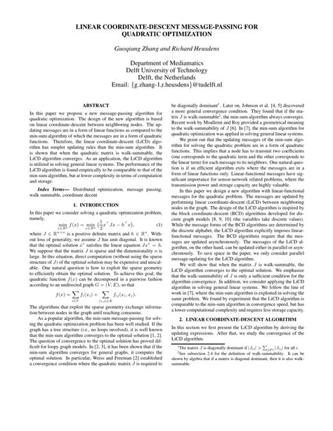 Pdf Linear Coordinate Descent Message Passing For Quadratic Optimization