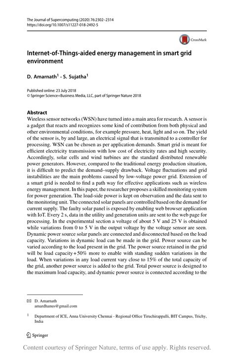 Internet Of Things Aided Energy Management In Smart Grid Environment Request Pdf