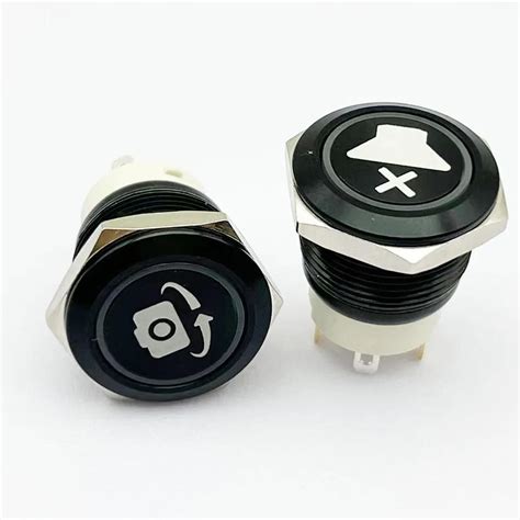 Momentary Anodised Black Aluminium Push Button Switch With Custom Mute Symbol Metal Push