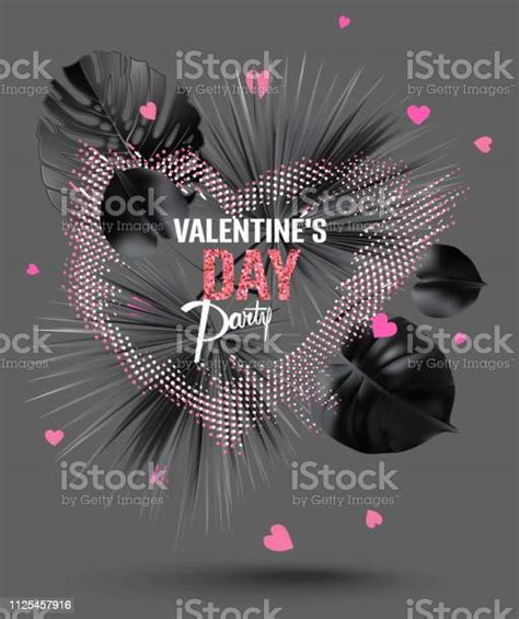 마음으로 발렌타인의 날 인사말 카드 절반 톤 효과 시작 뜨는 서핑 마음과 열 대 잎 모양 벡터 일러스트 레이 션 2월에 대한 스톡 벡터 아트 및 기타 이미지 Istock