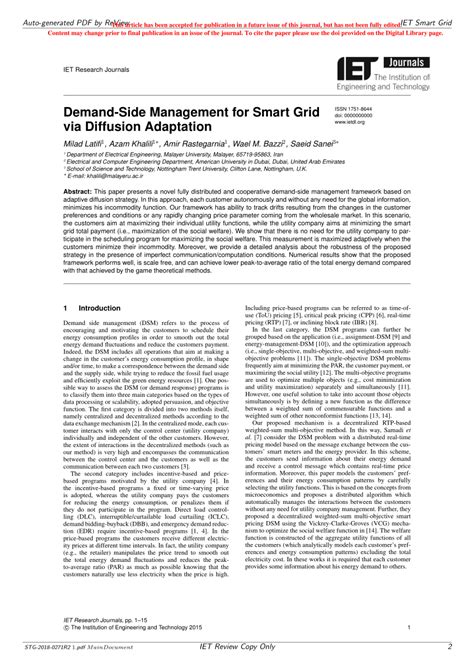 Pdf Demand Side Management For Smart Grid Via Diffusion Adaptation