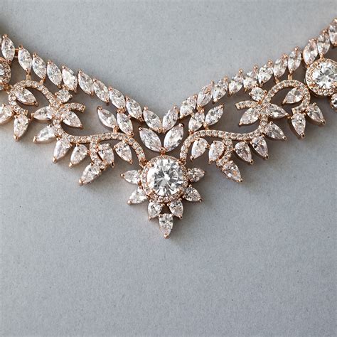 Scrolling Floral Cubic Zirconia Necklace Set Antique Inspired Wedding