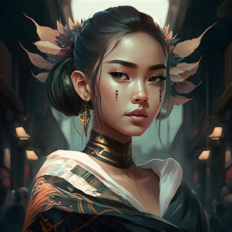 Premium Photo Illustration Of A Portrait Of An Asian Girl Using Ai