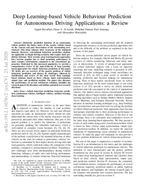 Pdf Deep Learning Based Vehicle Behavior Prediction For Autonomous