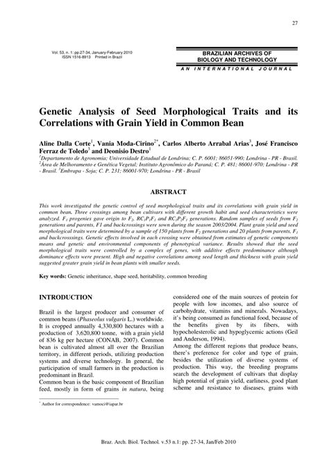 Pdf Genetic Analysis Of Seed Morphological Traits And Its Correlations With Grain Yield In