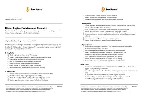 Free Diesel Engine Maintenance Checklist For Top Performance