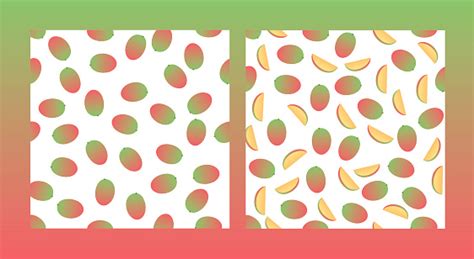 벡터 신선한 간단한 과일 원활한 패턴의 집합입니다 흰색 배경에 격리 된 잘 익은 망고 질감의 불규칙한 구성 장식 직물 배경