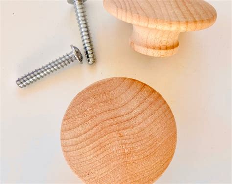 Round Natural Oak Drawer Knobs Set Of 2 Wooden Dresser Pulls Etsy