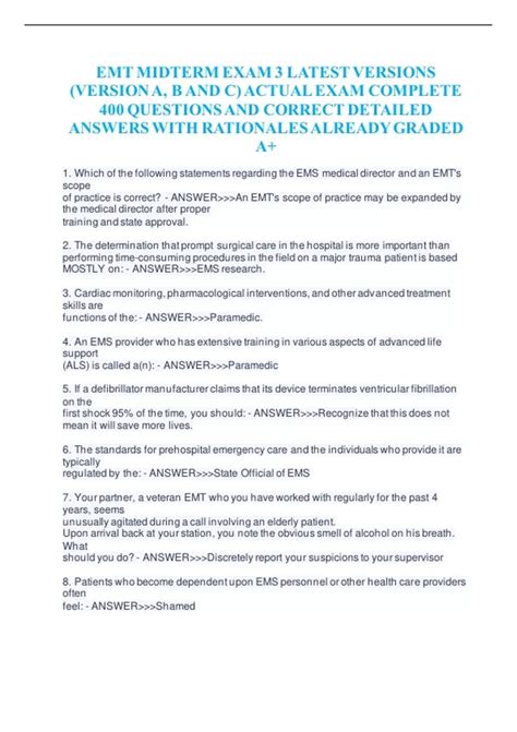 EMT MIDTERM EXAM LATEST VERSIONS VERSION A B AND C ACTUAL EXAM COMPLETE NGN ATI RN