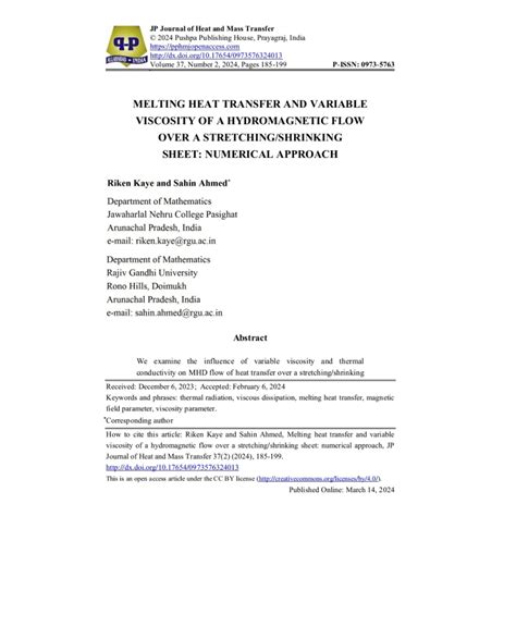 Pdf Melting Heat Transfer And Variable Viscosity Of A Hydromagnetic Flow Over A Stretching