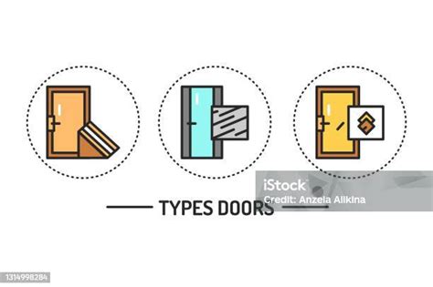 문 색상 선 아이콘 세트의 종류입니다 재료 강철 격리된 벡터 요소입니다 웹 페이지 모바일 앱 프로모션을 위한 개요 그림 0명에 대한 스톡 벡터 아트 및 기타 이미지 Istock