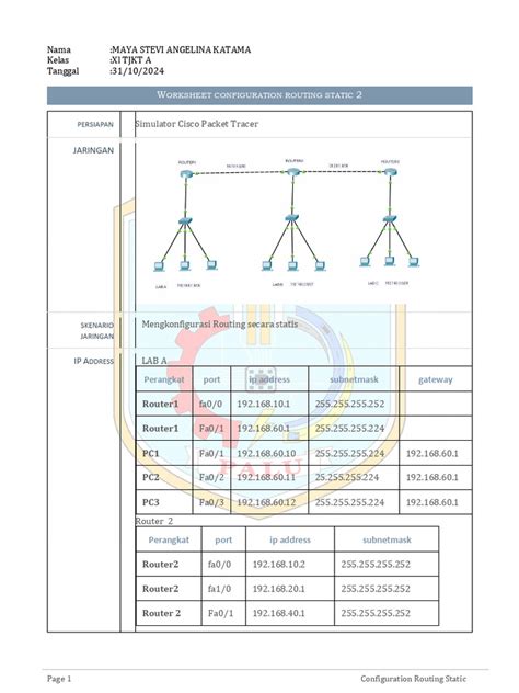 Worksheet Routing Static 1 Maya Pdf Router Computing Data