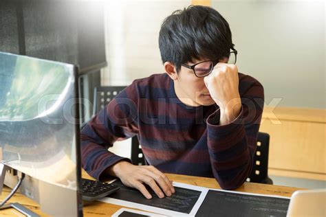Young Modern Stressed Programmer Businessman A Brake From Working With