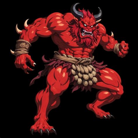 Demon Japanese Red Oni Illustration Premium Ai Generated Image