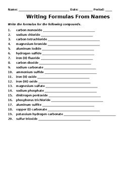 Writing Formulas From Names By Free Teacher Stuff TpT