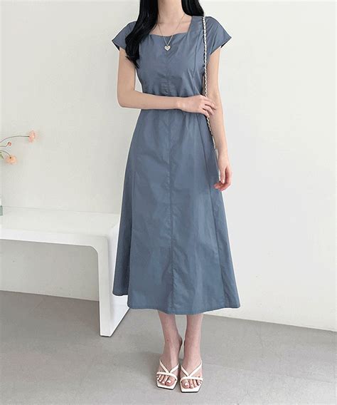 포나 스퀘어넥 여름 면 캡소매 반팔 허리끈 롱원피스 하객룩 오피스룩 출근룩 결혼식 여행 여름휴가 모임룩 휴양지룩 호캉스 데이트룩 에이블리