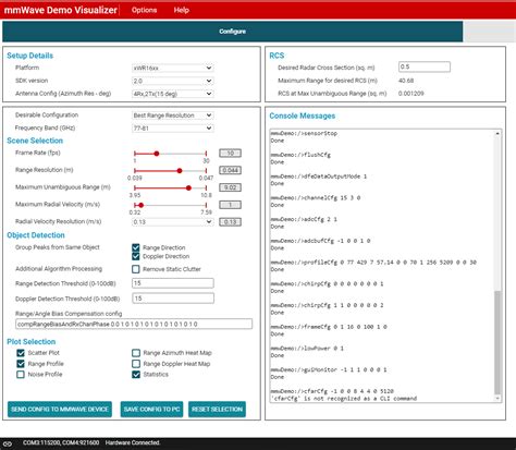 AWR BOOST Mmwave Demo Visualizer CfarCfg Is Not Recognized As A CLI Command Sensors